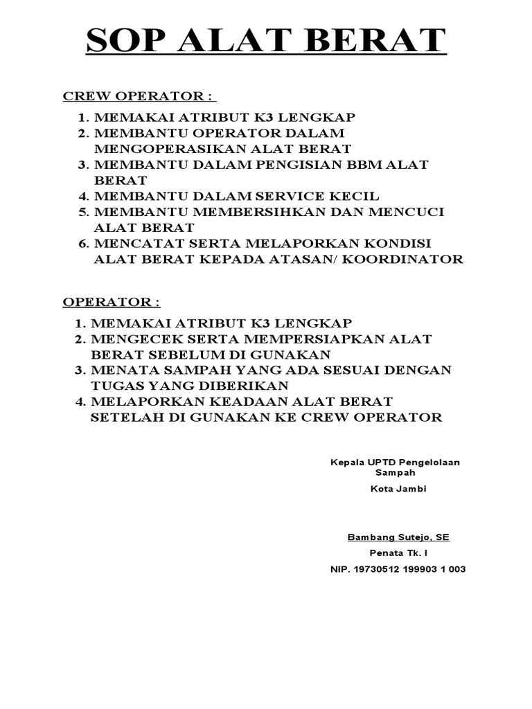 Sop Alat Berat | PDF