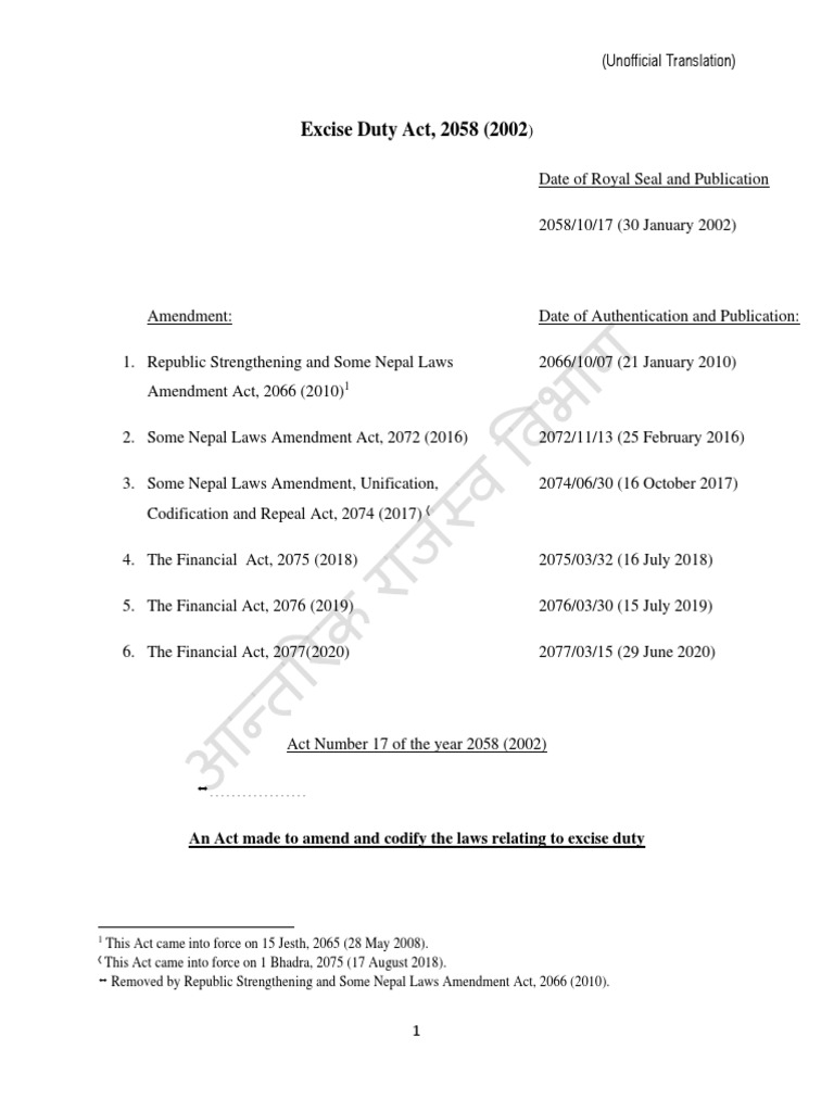 Excise Duty Act of Nepal: Overview and Amendments | PDF | Alcoholic ...