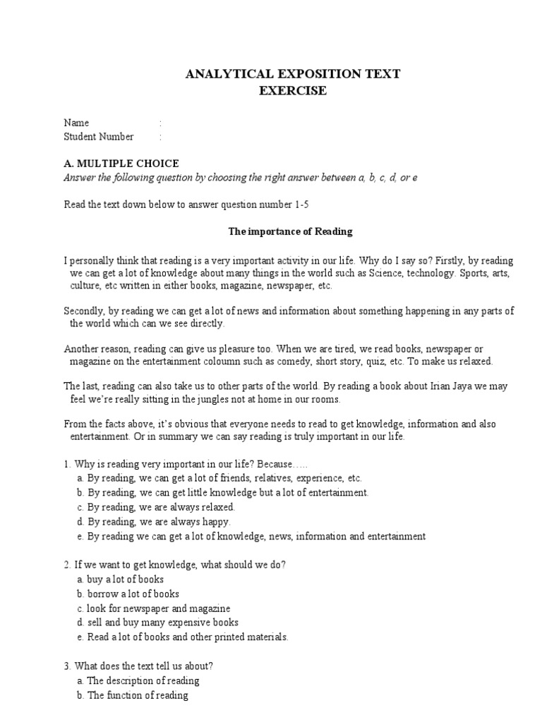 Exercise - Analytical Exposition Text | PDF | Books | Internet