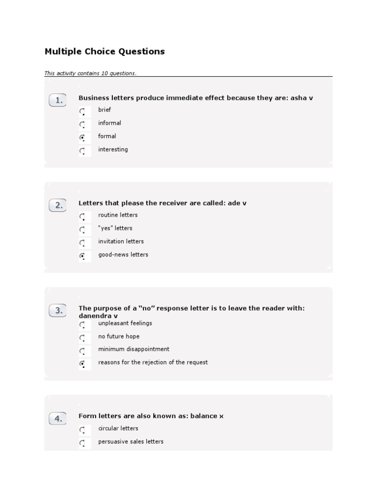 MCQs on Letter Writing Techniques | PDF | Business