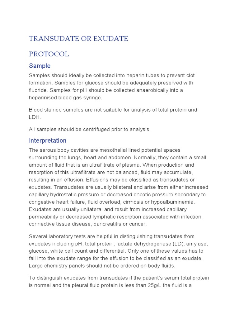 Transudate or Exudate | PDF | Medical Specialties | Clinical Medicine