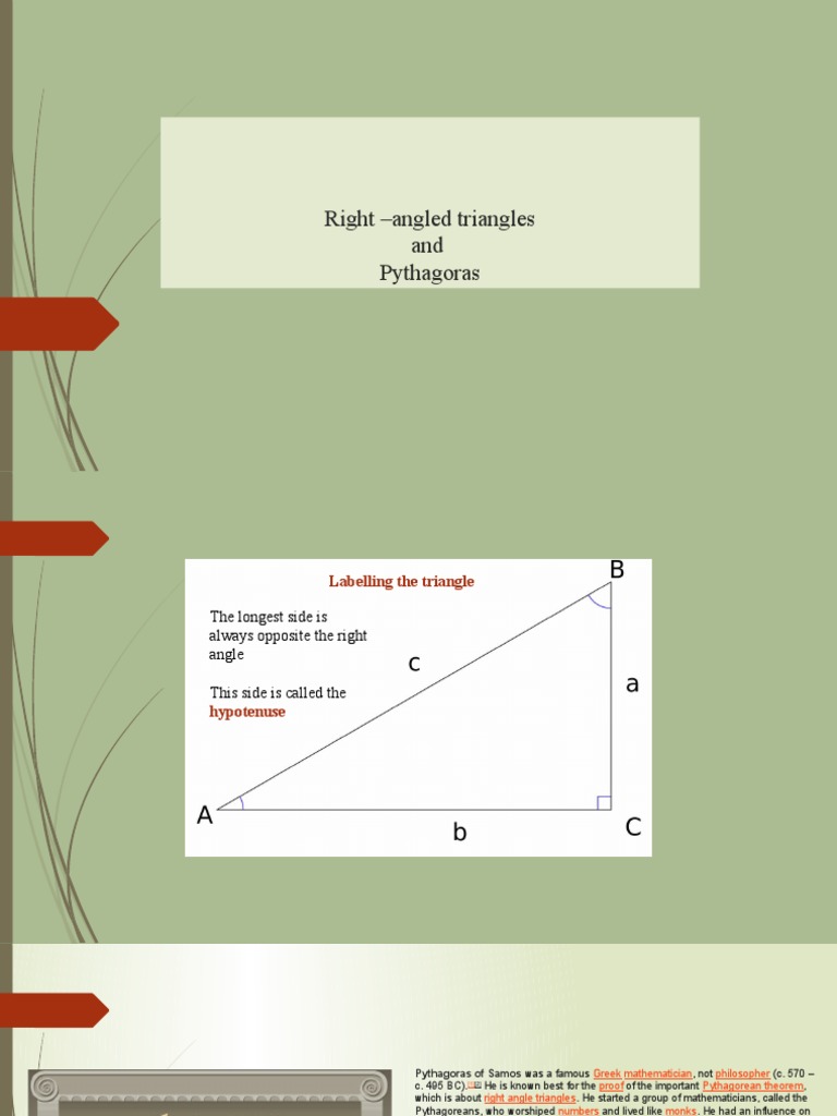 Right - Angled Triangles and Pythagoras | PDF | Pythagoras | Teaching ...