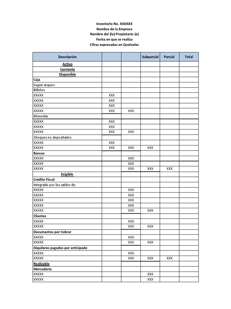 Modelo para Libro de Inventarios | PDF | Dinero | Servicios financieros