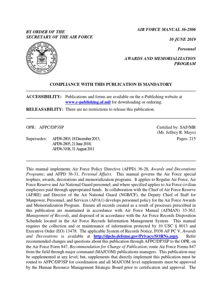 USAF Medal Manual | PDF | United States Air Force | United States ...