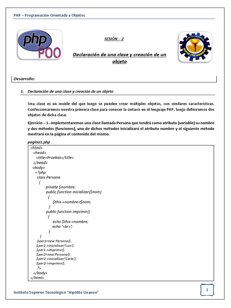 Clases y Objetos en PHP: Ejemplos Prácticos | PDF | Objeto (informática) | Clase (Programación ...