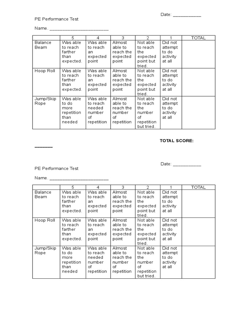 Rubric Pe (Balance) | PDF | Sports