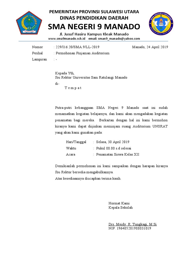 Surat Peminjaman Auditorium | PDF