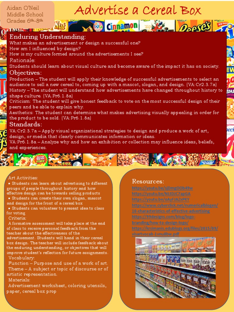 Cereal Box Advertising Project Guide | PDF | Advertising | Behavior ...