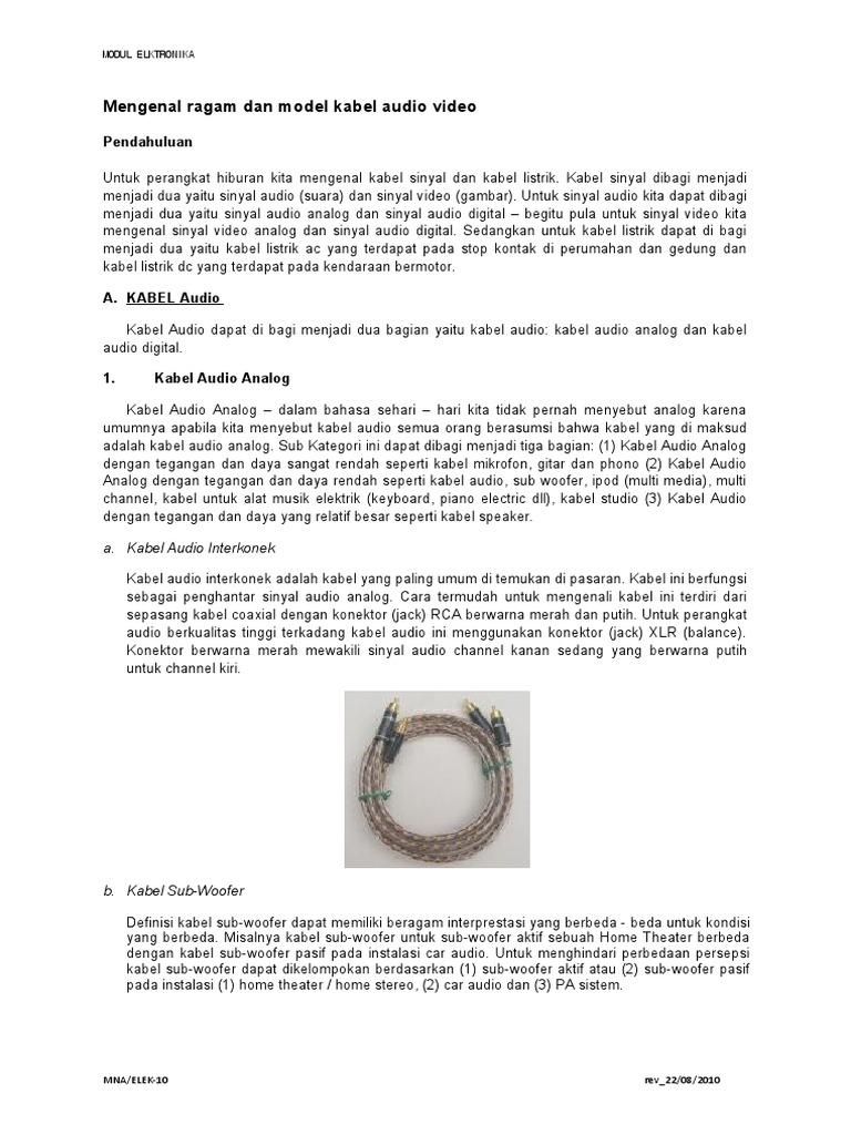 Jenis-Jenis Kabel Audio dan Fungsinya | PDF