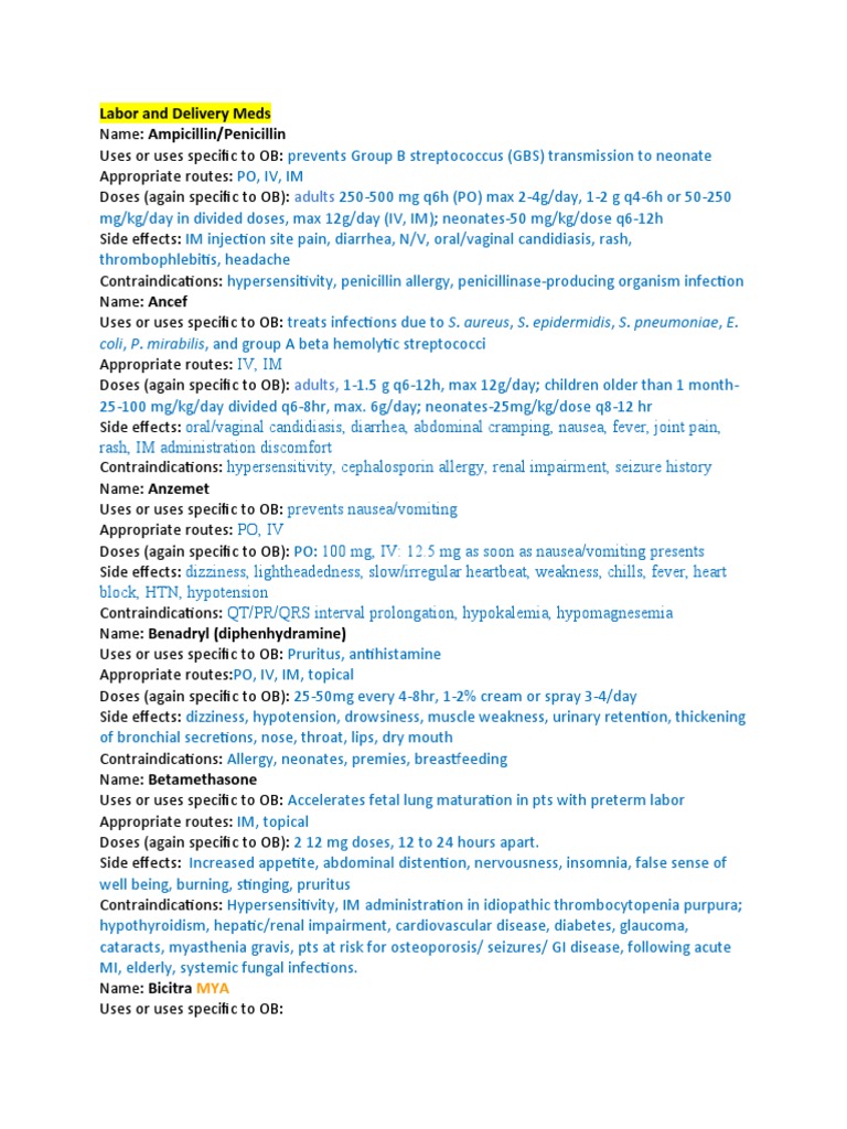 Labor and Delivery Medications | PDF | Drugs | Medical Specialties