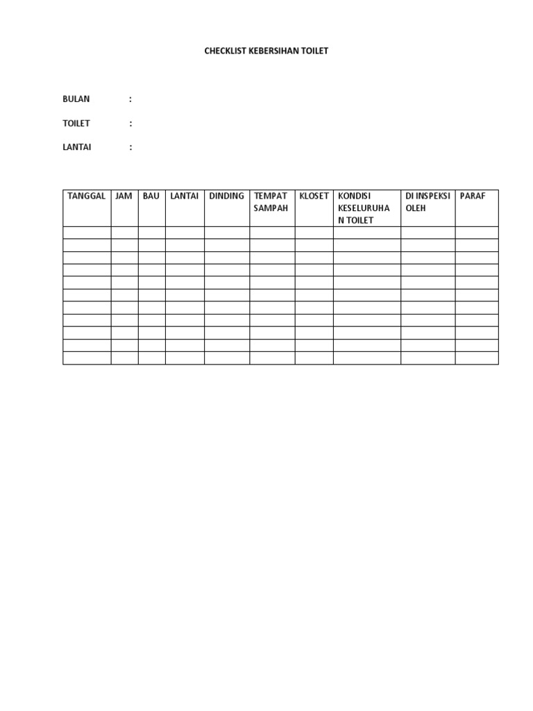 Checklist Kebersihan Toilet Harian | PDF