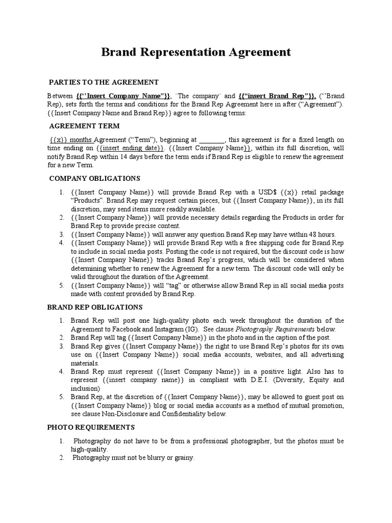 Brand Representation Agreement Version 2 | PDF | Confidentiality | Brand