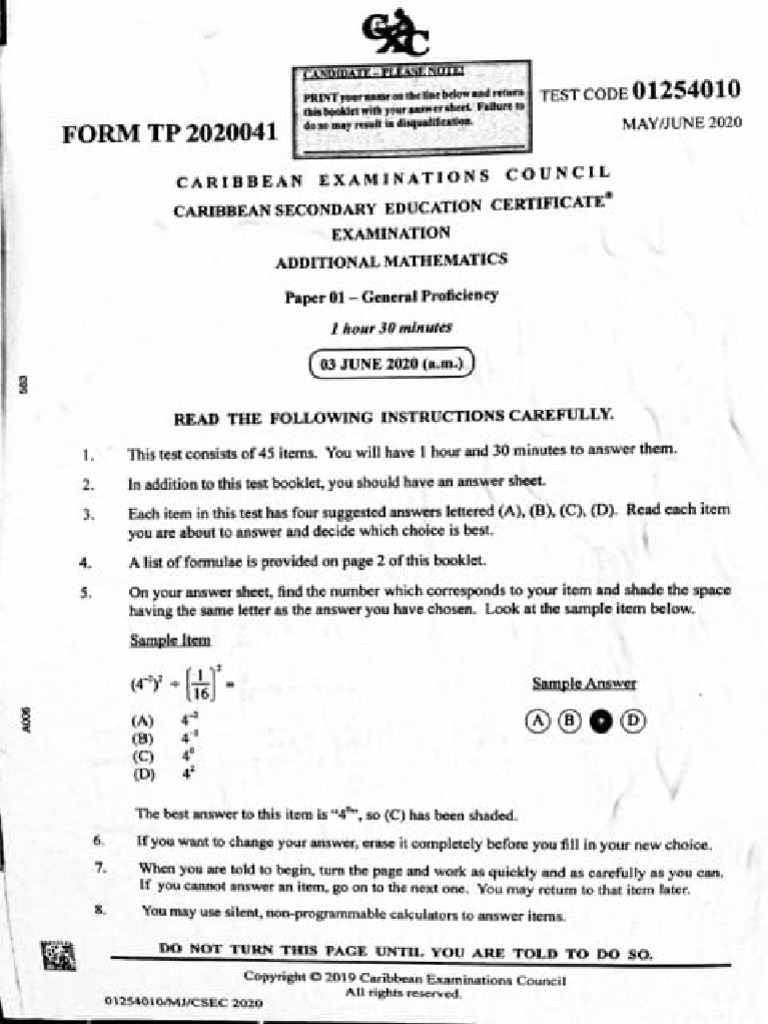 Add Math P1 2020 | PDF