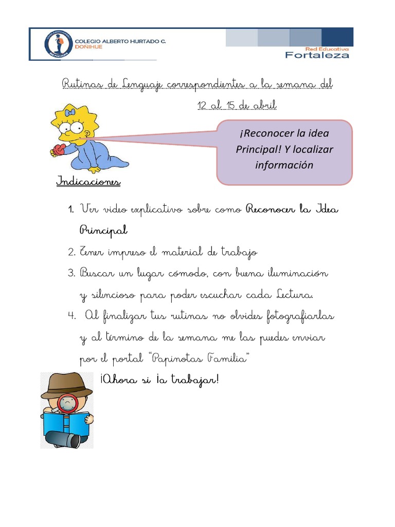 Rutinas de Lenguaje Primer Año Básico | PDF