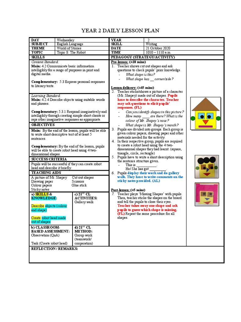 Year 2 Daily Lesson Plan: Content Standard | PDF | Lesson Plan | Question