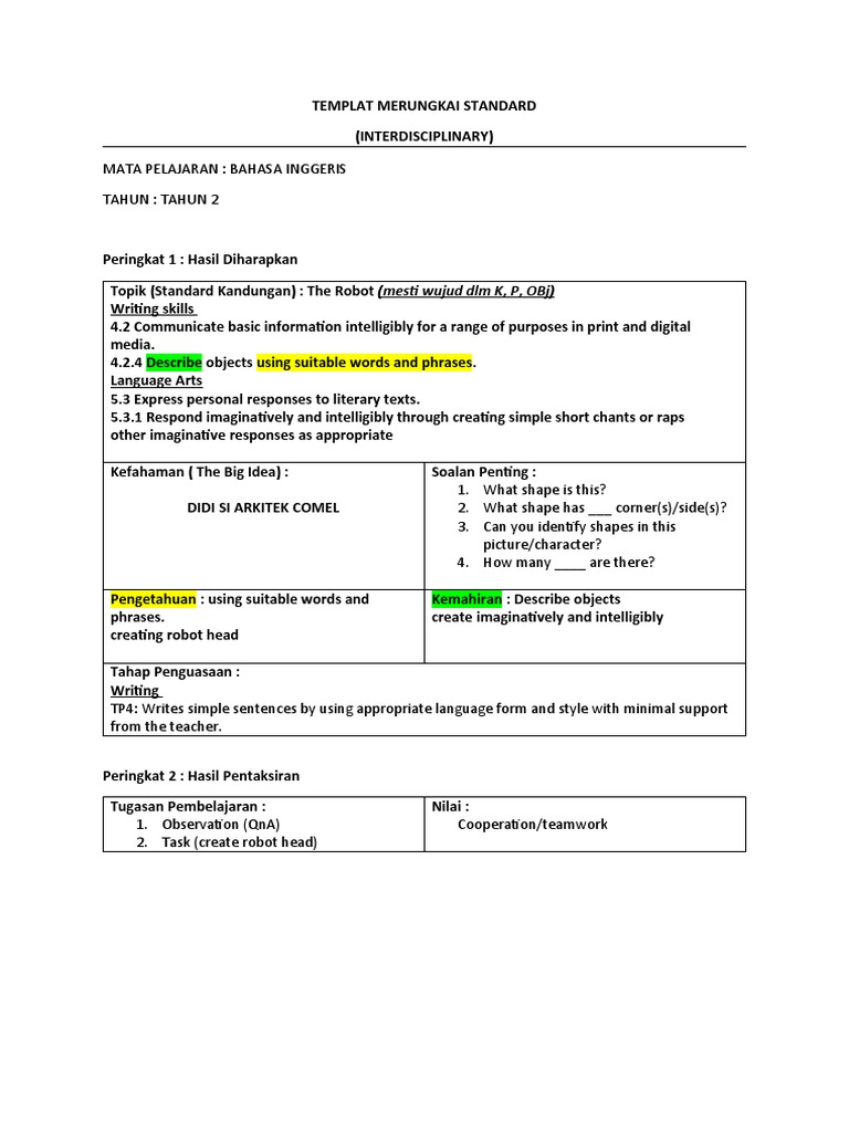 Tapak Merungkai Standard Bi | PDF