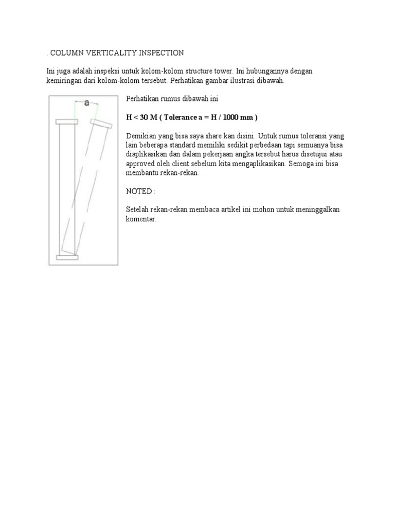 Column Verticality Inspection | PDF