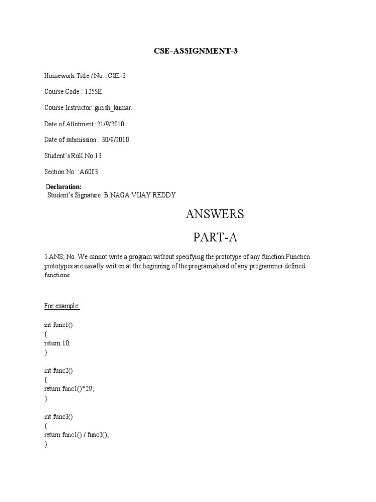 Answers Part-A: Cse-Assignment-3 | PDF | Subroutine | Array Data Structure