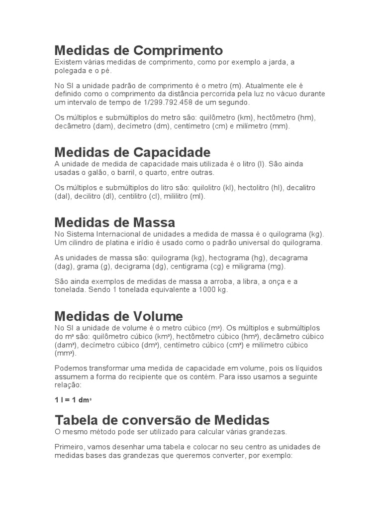 Medidas de Comprimento | PDF | Litro | Quilograma