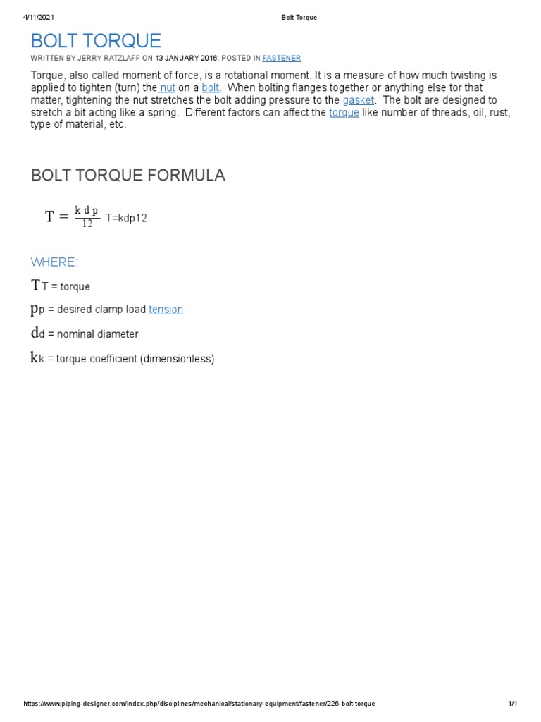 Bolt Torque | PDF