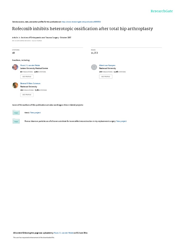 Rofecoxib Inhibits Heterotopic Ossification After | PDF | Nonsteroidal ...