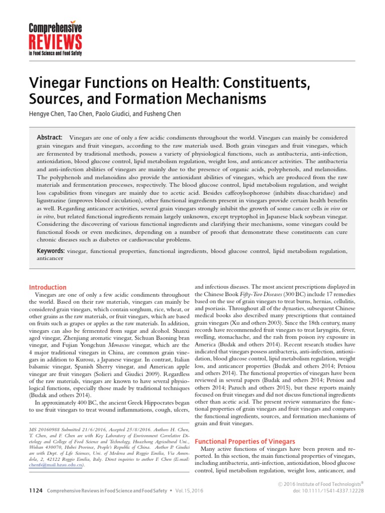 Vinegar Functions On Health Constituents, Sources, and Formation ...