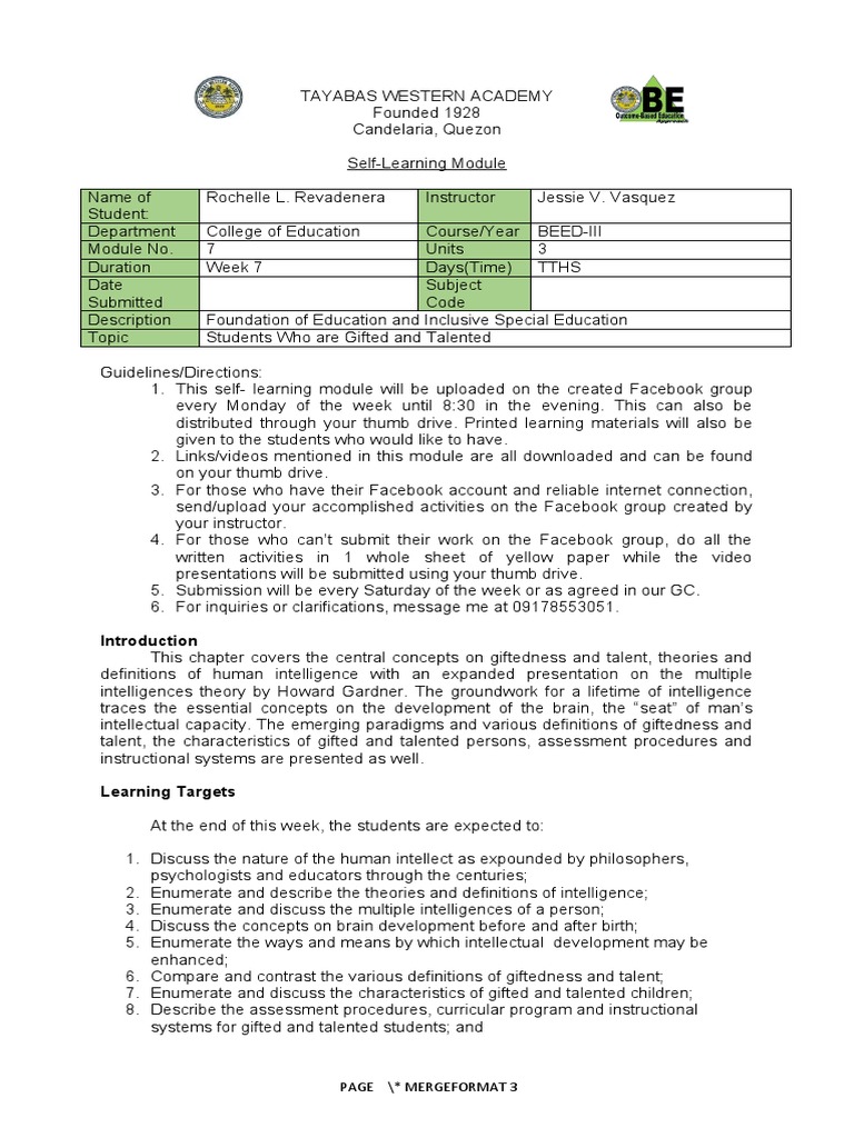 EDUC9 Module 7 | PDF | Intellectual Giftedness | Intelligence