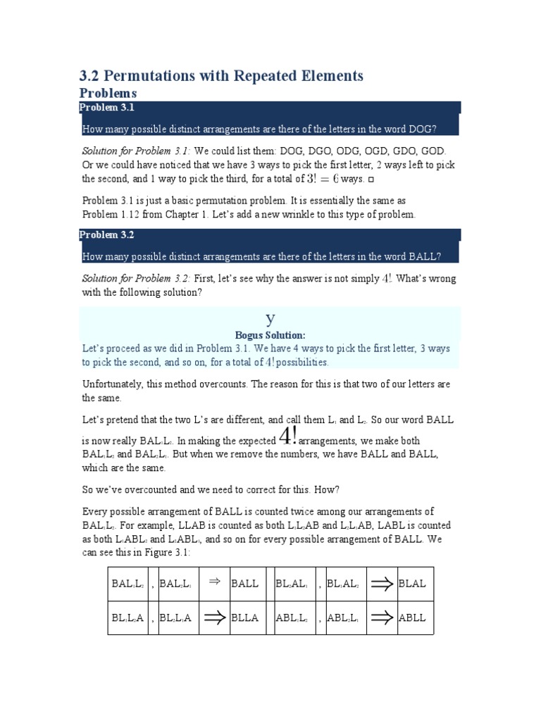 3.2 Permutations With Repeated Elements: Problems | PDF | Permutation | Teaching Mathematics