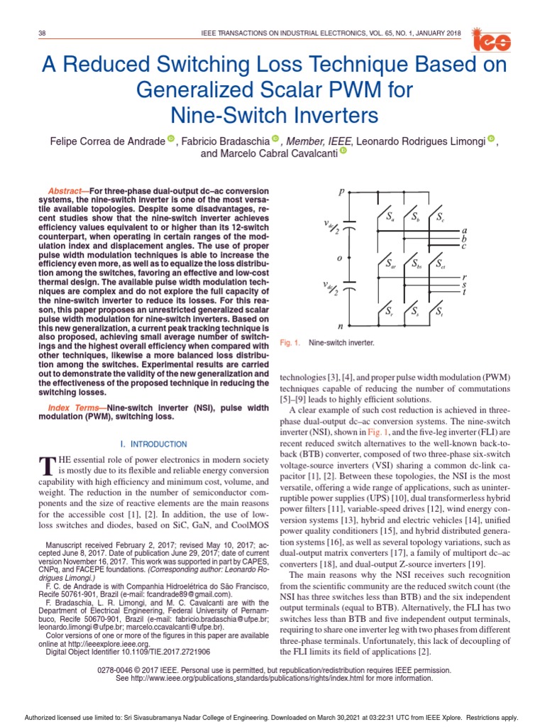 A Reduced Switching Loss Technique Based On Generalized Scalar PWM For Nine-Switch Inverters ...