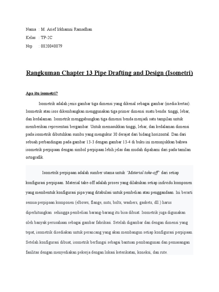 Rangkuman Chapter 13 Pipe Drafting and Design | PDF