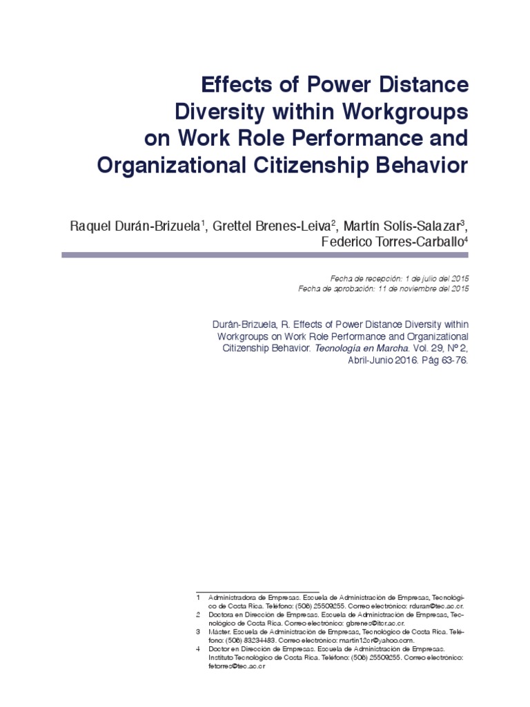 Effects of Power Distance Diversity Within Workgroups On Work Role ...