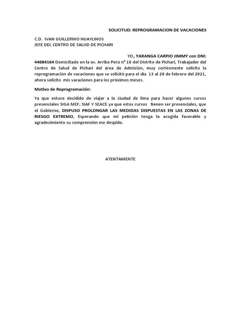 Solicitud Reprogramacion | PDF