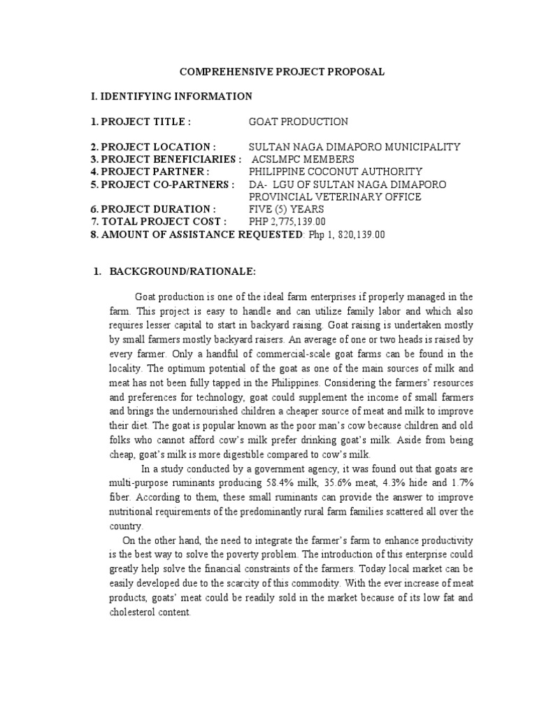 Goat Comprehensive Project Proposal | PDF | Goat | Farmer