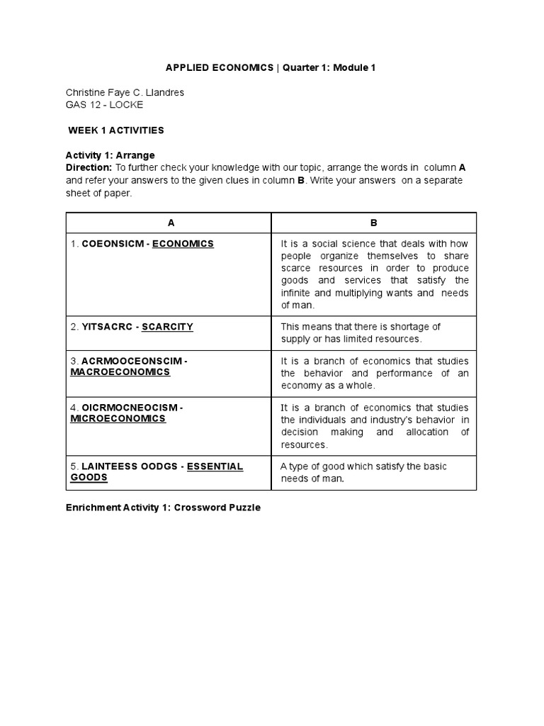 Economics Module 1 Activities Guide | PDF | Microeconomics | Economics