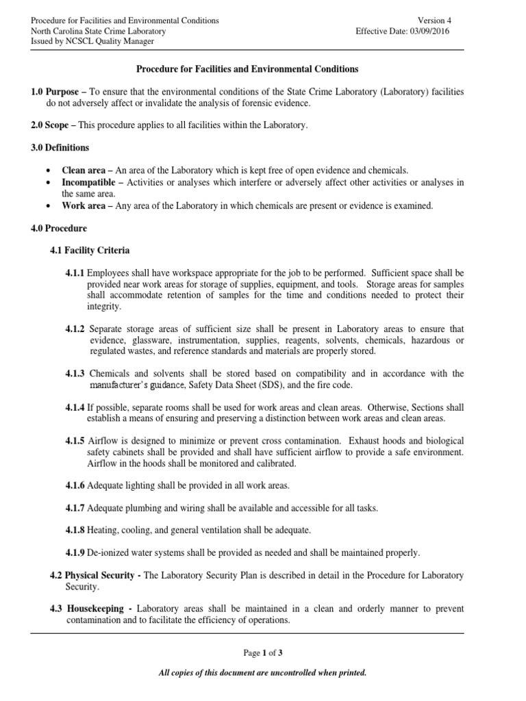 Laboratory Environmental Conditions Procedure | PDF | Laboratories | Safety