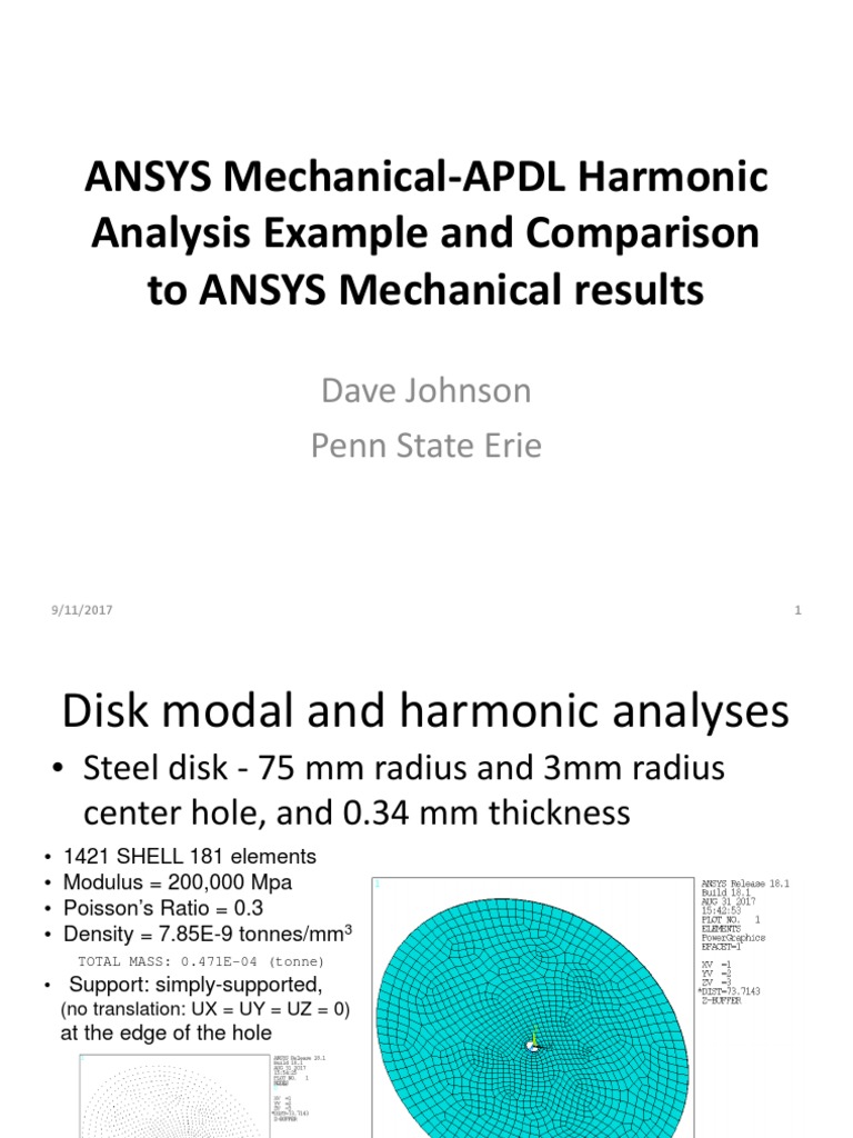 ANSYS Mechanical-APDL Harmonic Analysis Example and Comparison to ANSYS Mechanical Results | PDF ...