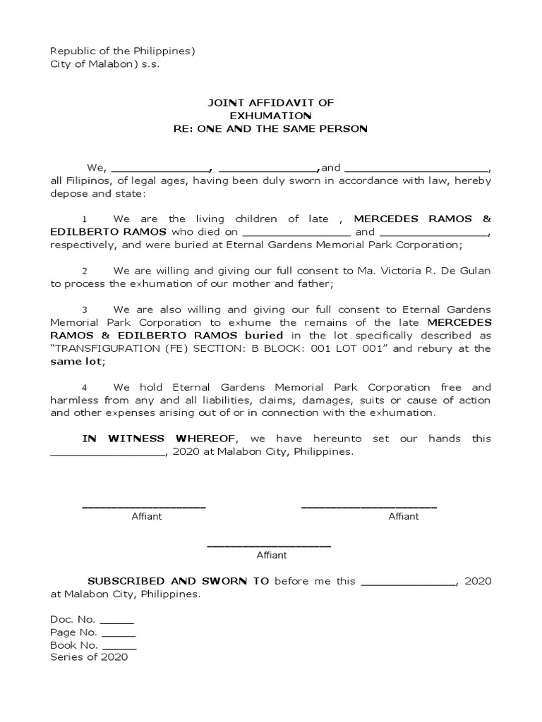 Exhumation Affidavit for Ramos Family | PDF