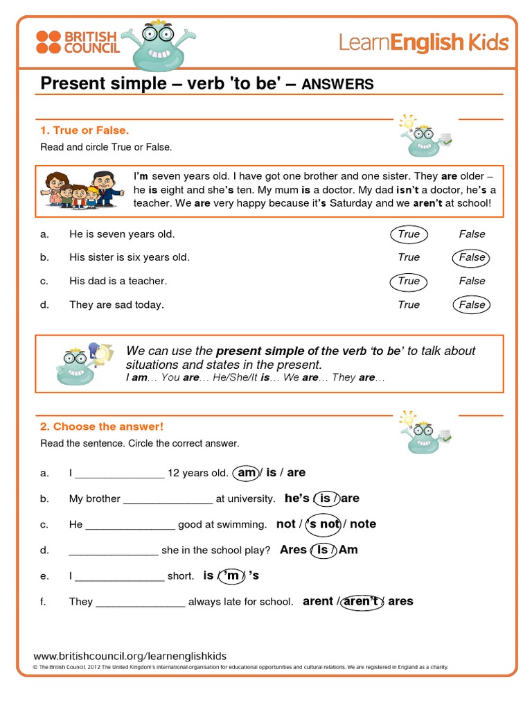 Grammar Games Present Simple Verb To Be Answers | PDF