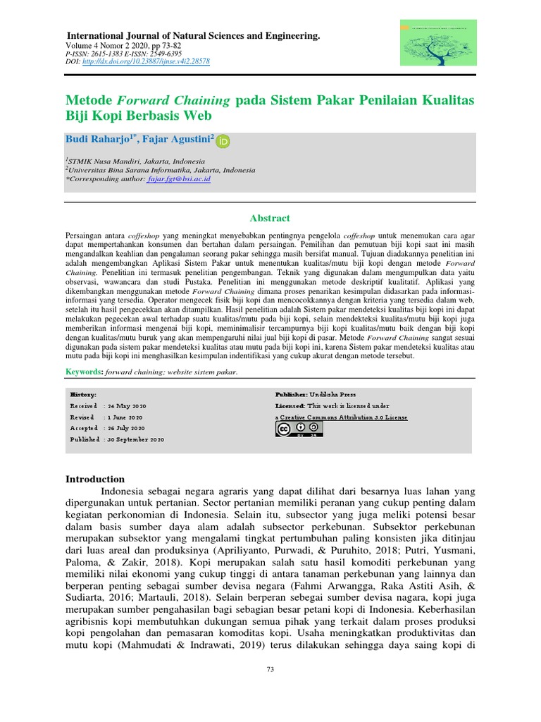 Metode Forward Chaining Untuk Menentukan Kualitas Biji Kopi Berbasis Web | PDF