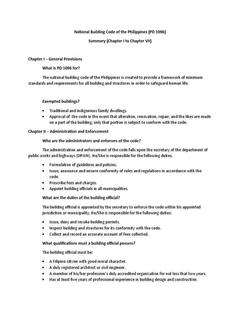 National Building Code of The Philippines Summary | PDF | Building Code ...