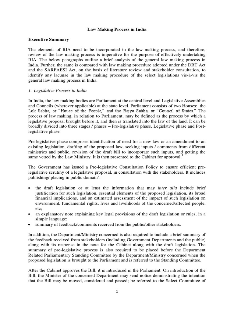 Law Making Process in India Explained | PDF | Bill (Law) | Committee