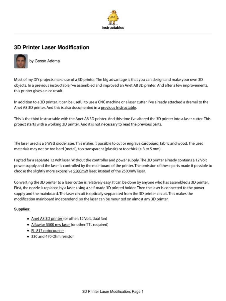 3D Printer Laser Modification | PDF | Resistor | 3 D Printing