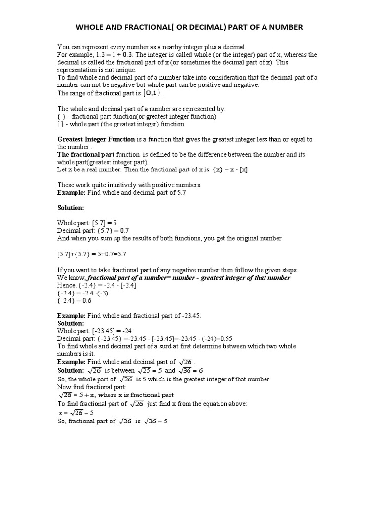Whole and Decimal Part of A Number | PDF