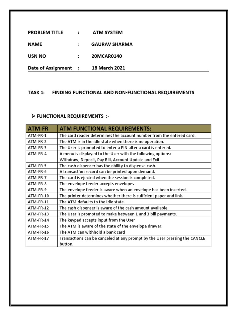 Atm-Fr Atm Functional Requirements | PDF | Automated Teller Machine ...