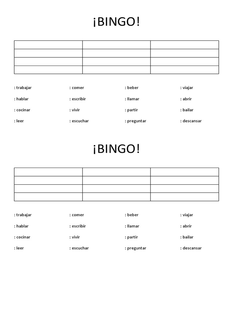 BINGO Verbos Regulares | PDF