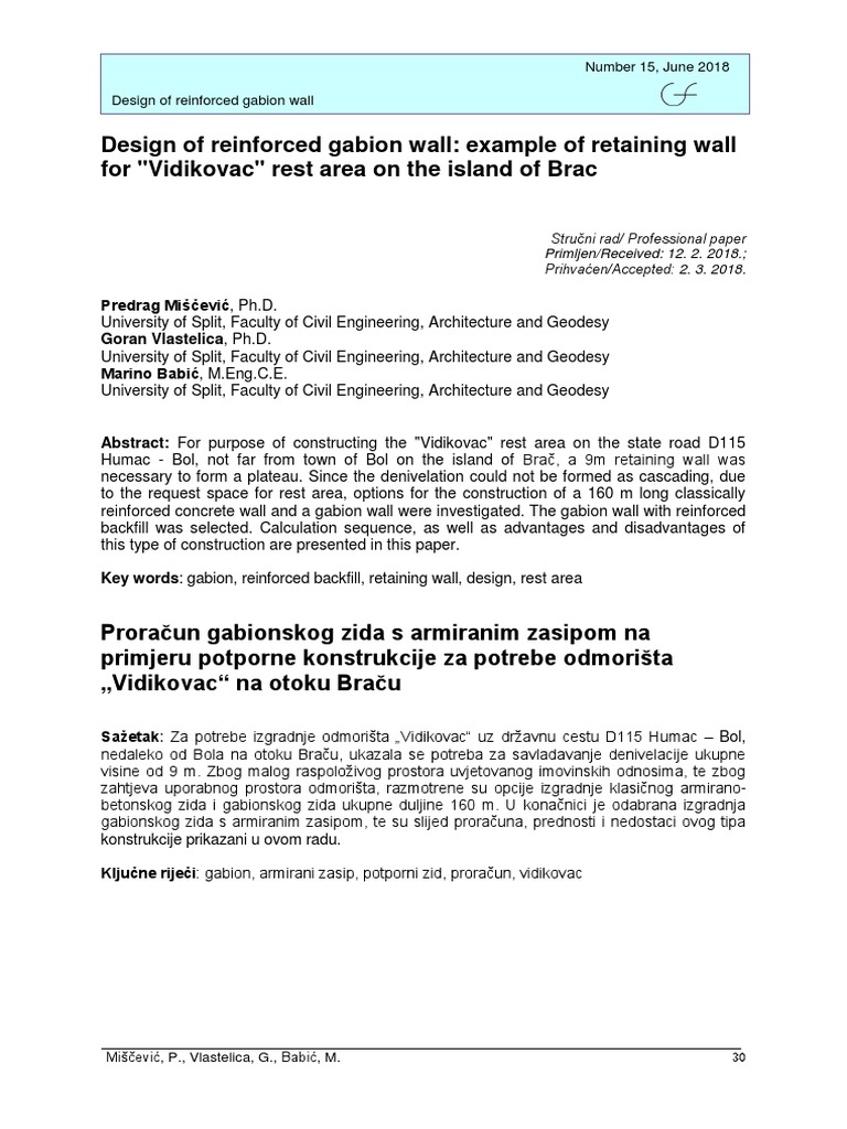 Design of Reinforced Gabion Wall: Example of Retaining Wall For ...