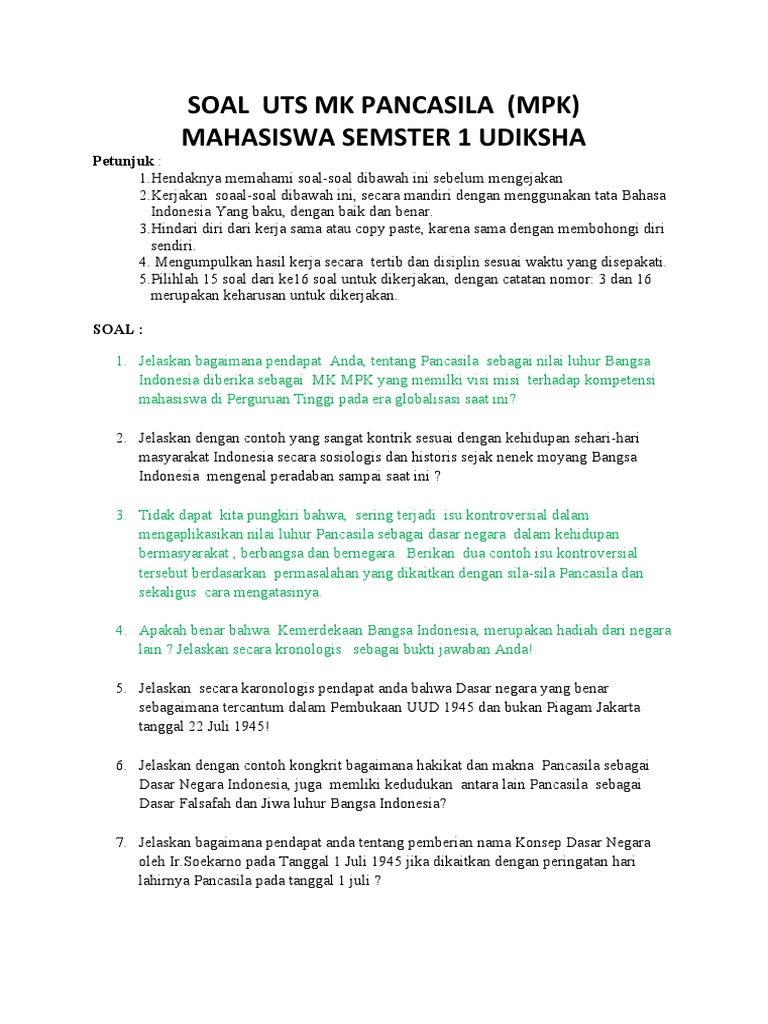 Soal Uts Pancasila MPK 2020 | PDF