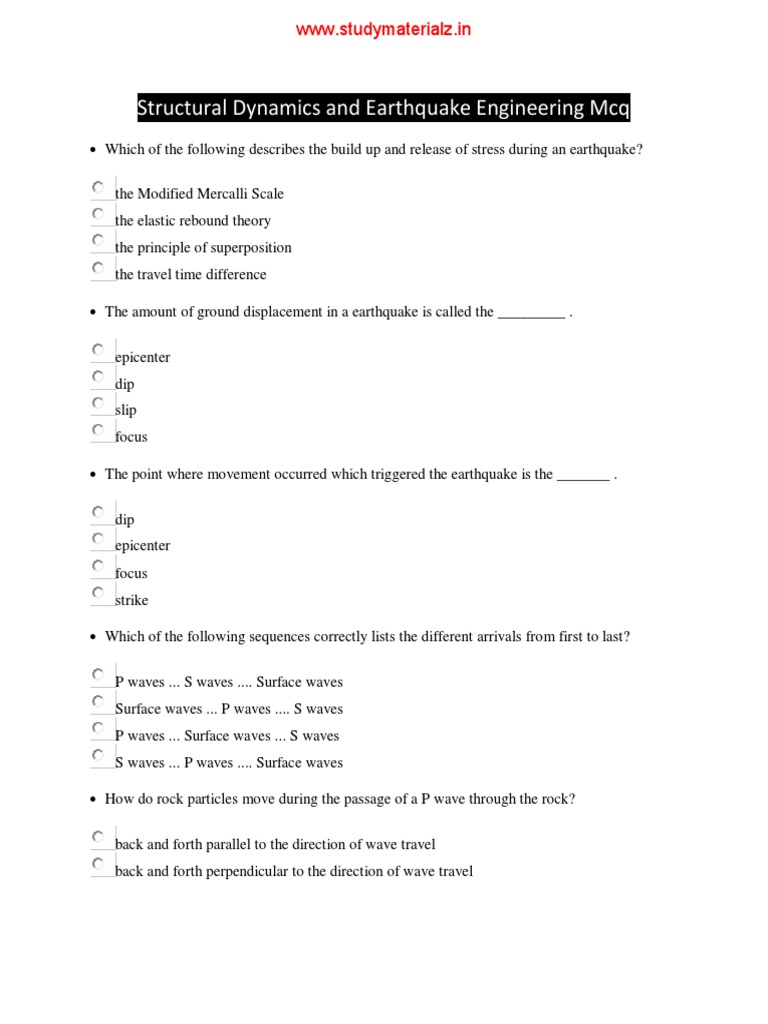 Structural Dynamics and Earthquake Engineering MCQ | PDF | Earthquakes ...