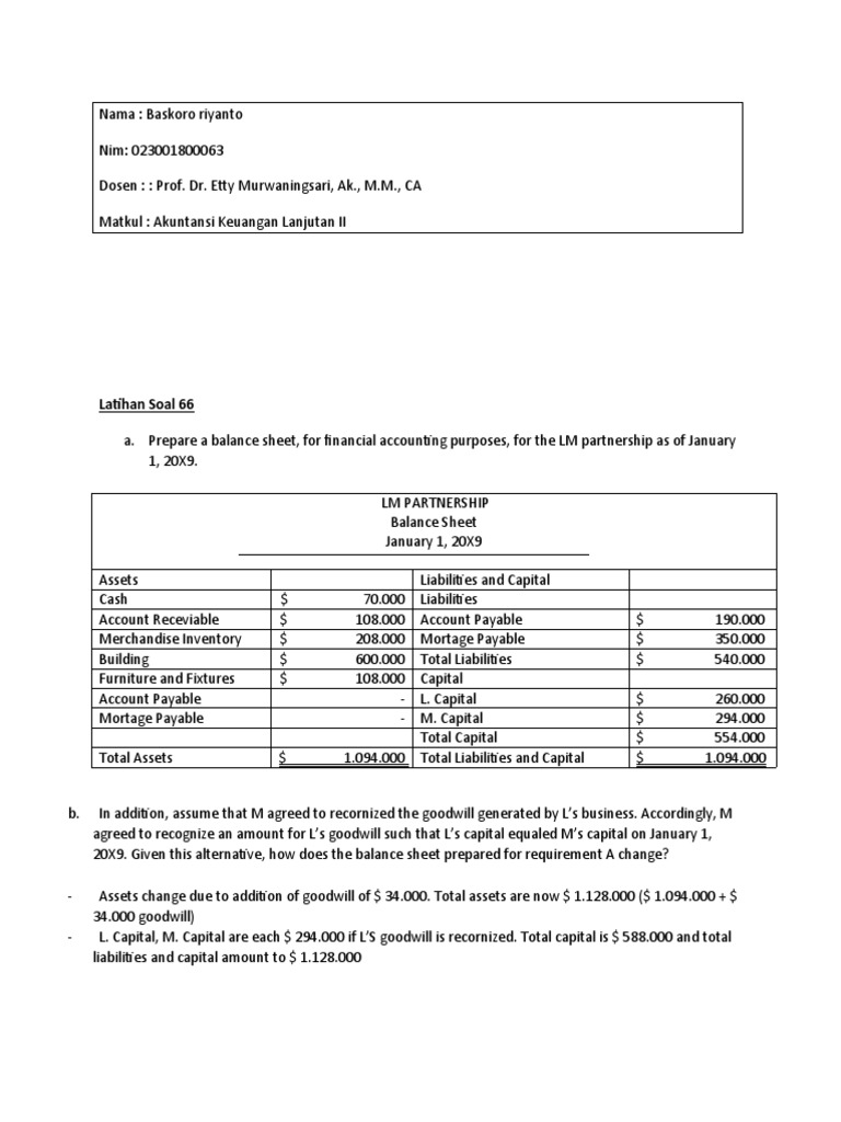 Baskoro Riyanto - 023001800063 - Latihan Soal AKL II | PDF | Goodwill (Accounting) | Balance Sheet