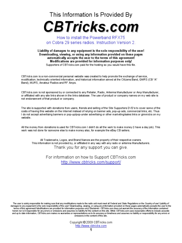 rfx75 Install Guide Cobra 29 | PDF | Coaxial Cable | Advertising